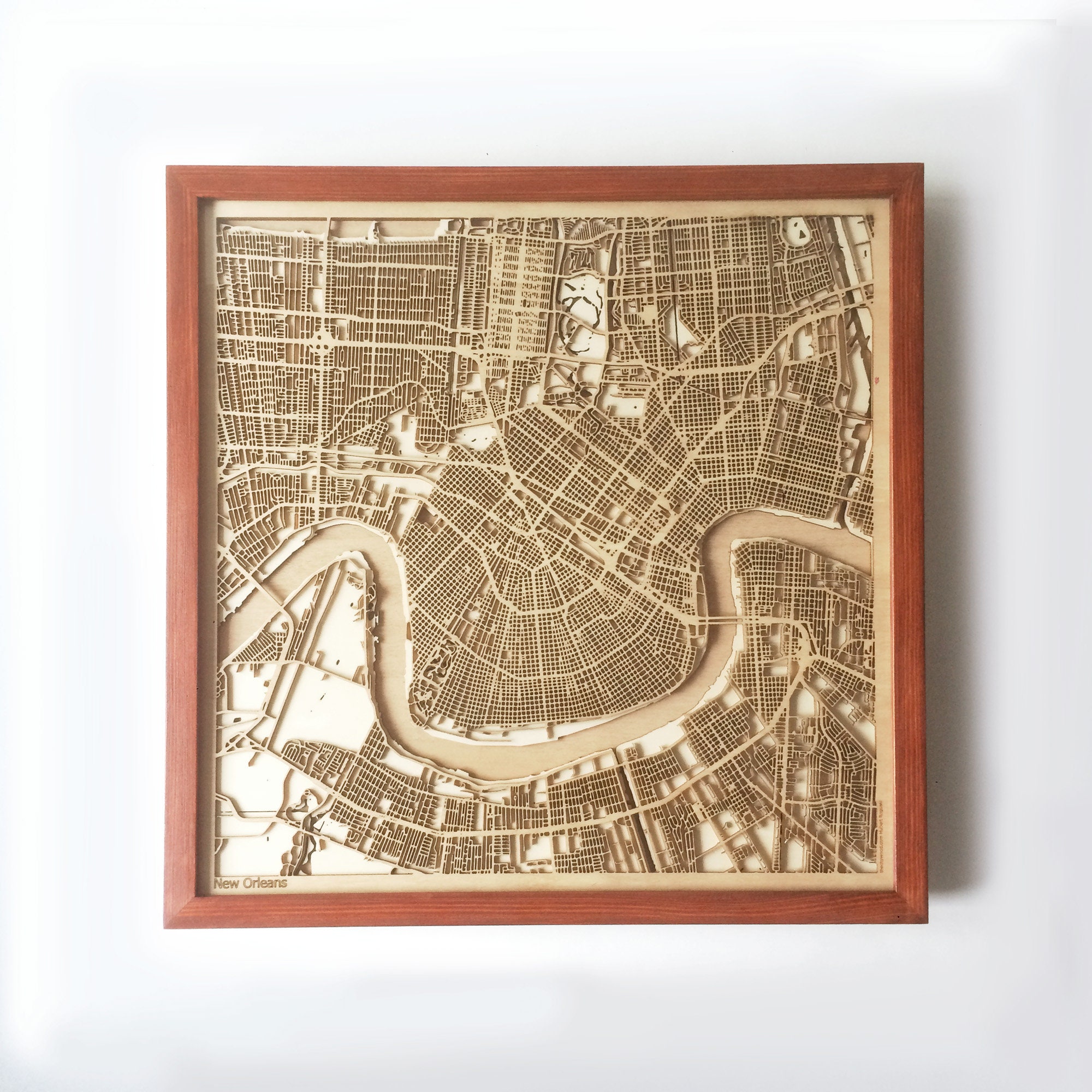 New Orleans Wooden Map Mahogany Laser Cut Wood Streets City | Etsy