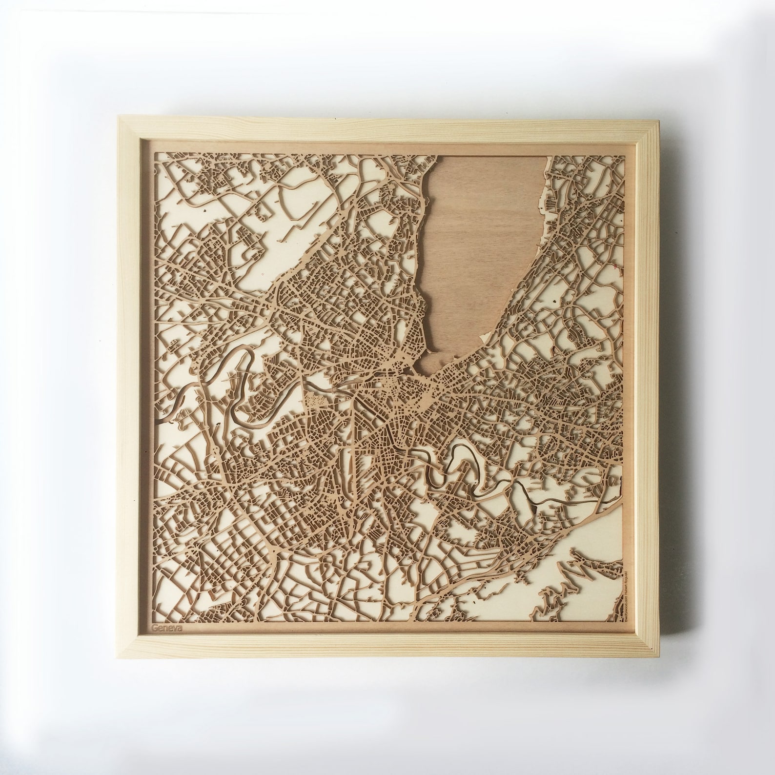 Geneva Wooden Map Pinewood Laser Cut Streets City Maps 3d - Etsy