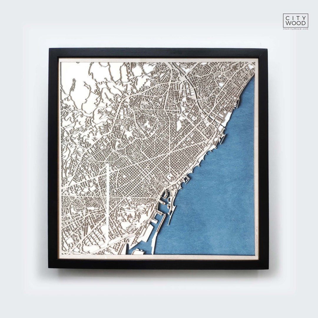 Barcelona Wood Map - 5th Anniversary Gift - Custom Wooden Map Laser Cut ...