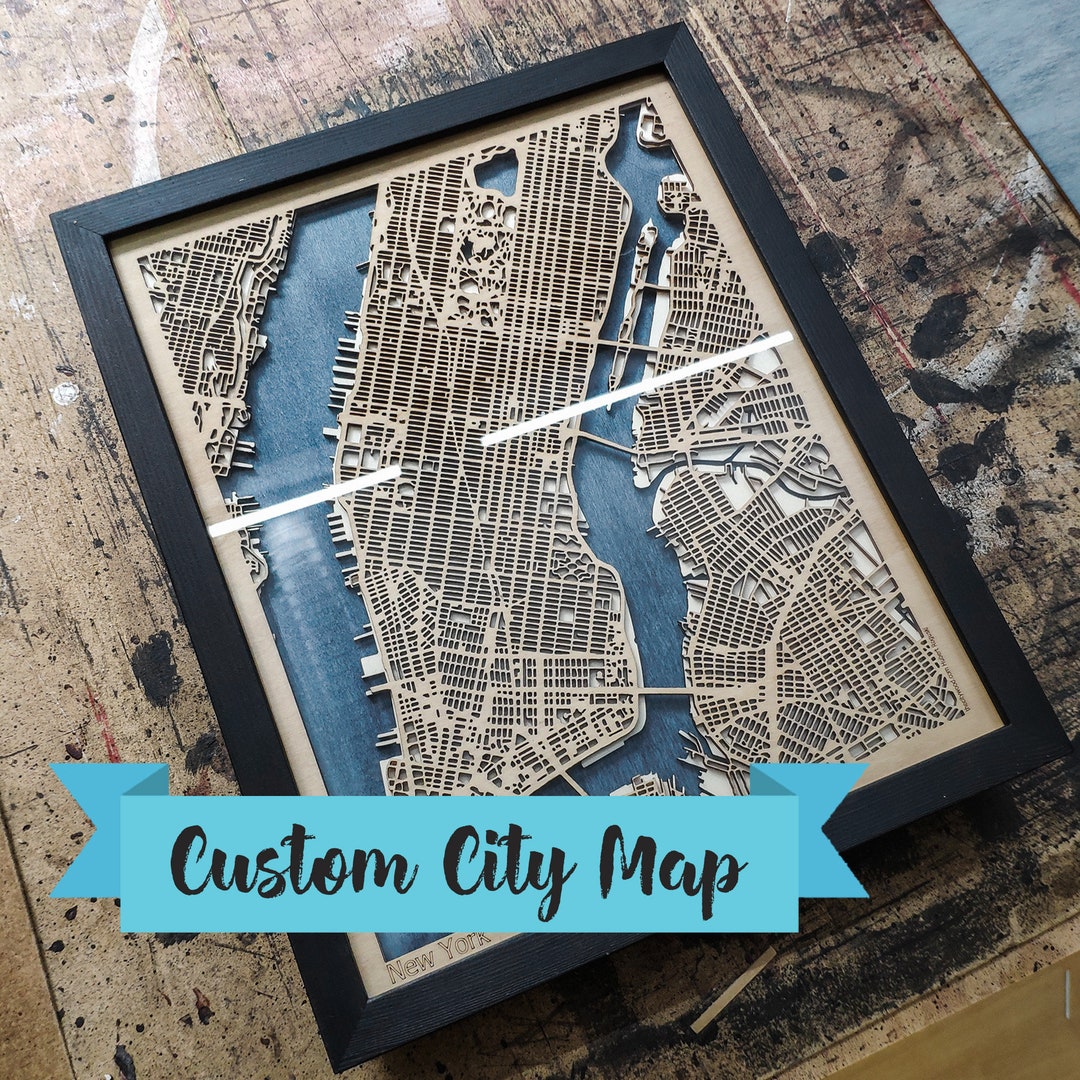 Custom City Map of Any Area in the World. Wooden Personalise Map Unique ...