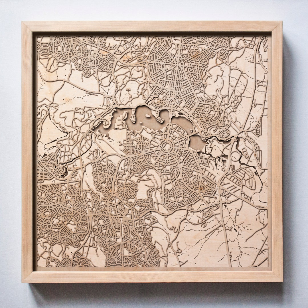 Canberra Wooden Map - Pinewood Laser Cut Streets City Maps 3d Framed ...