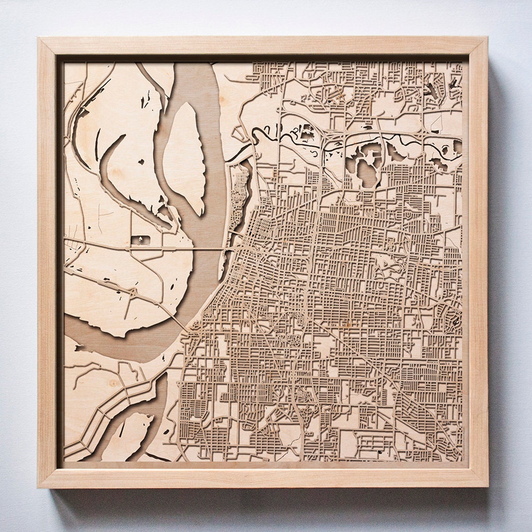 Memphis Wooden Map - Pinewood Laser Cut Streets City Maps 3d Framed ...