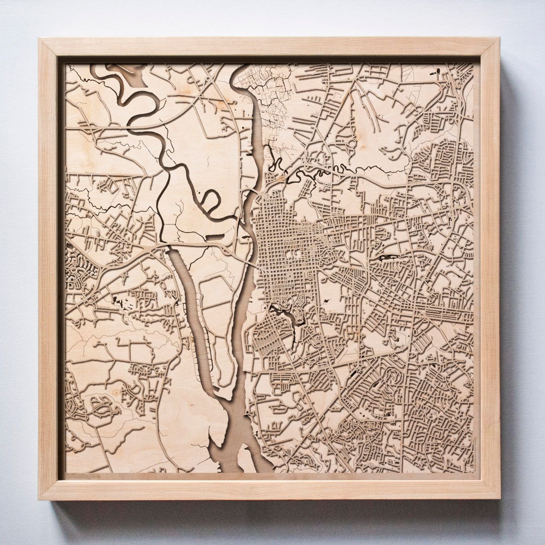 Wilmington Wooden Map - Pinewood Laser Cut Streets City Maps 3d Framed ...