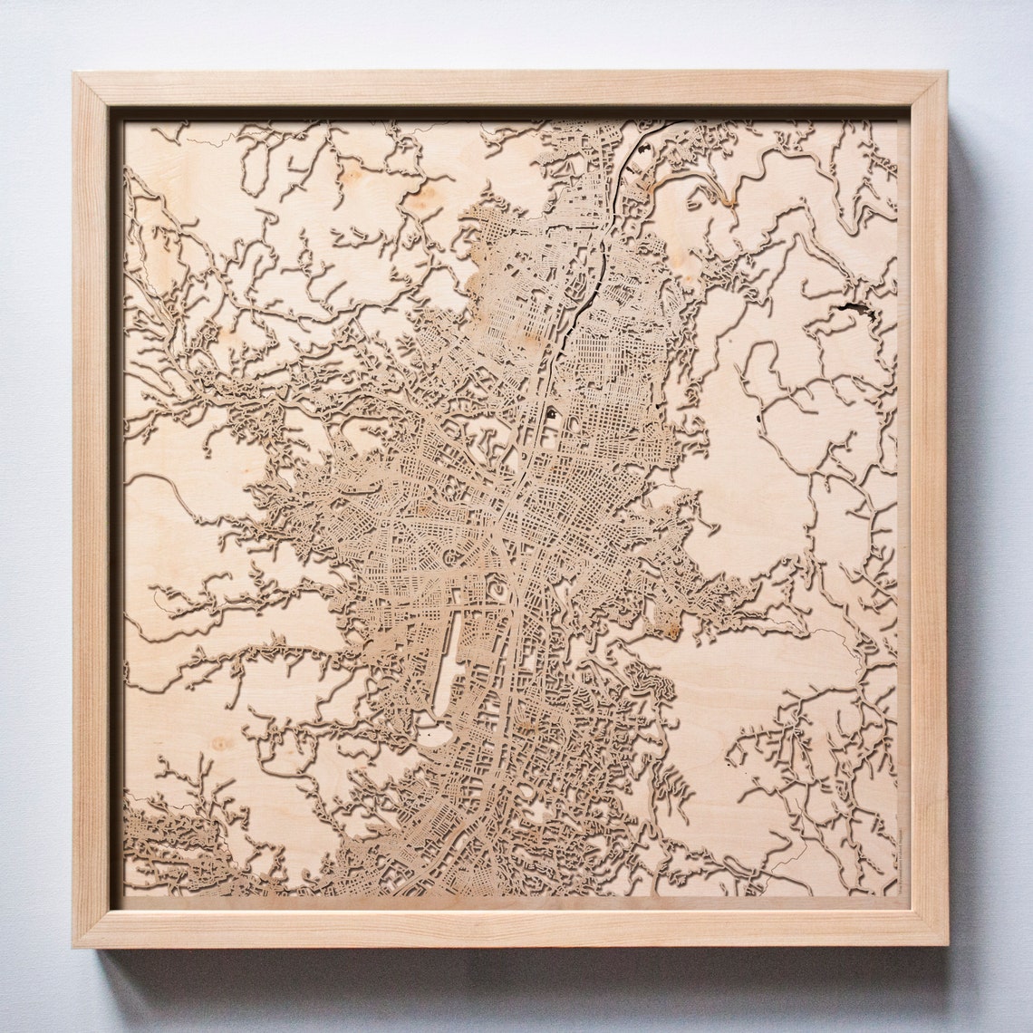 Medellín Wooden Map Pinewood Laser Cut Streets City Maps 3d - Etsy