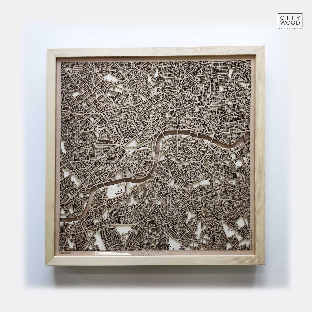 London Wooden Map - Pinewood Laser Cut Streets City Maps 3d Framed ...