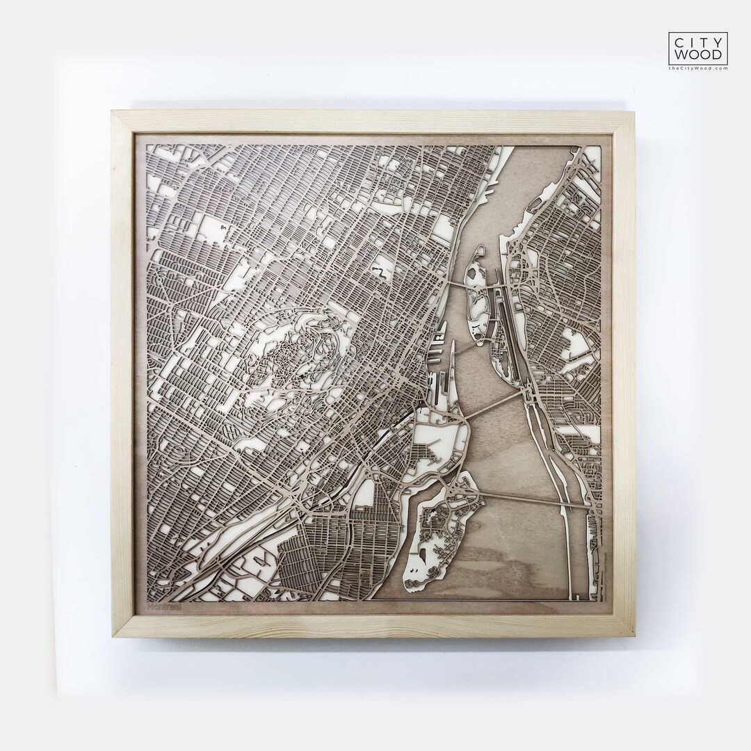 Montreal Wooden Map - Pinewood Laser Cut Streets City Maps 3d Framed ...
