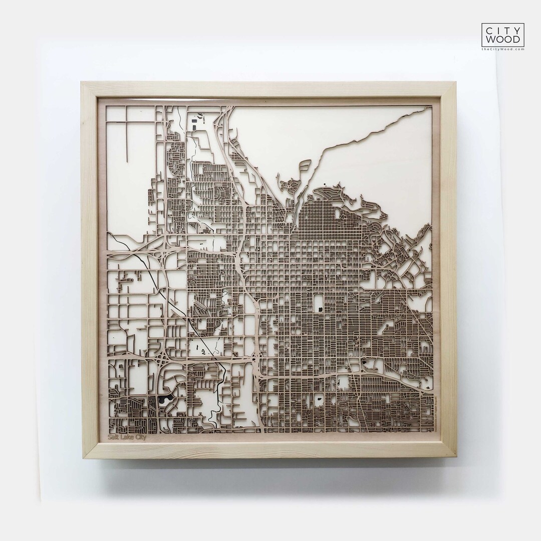Salt Lake City Wooden Map-laser Cut Wood Streets Maps 3d Framed Minimal ...