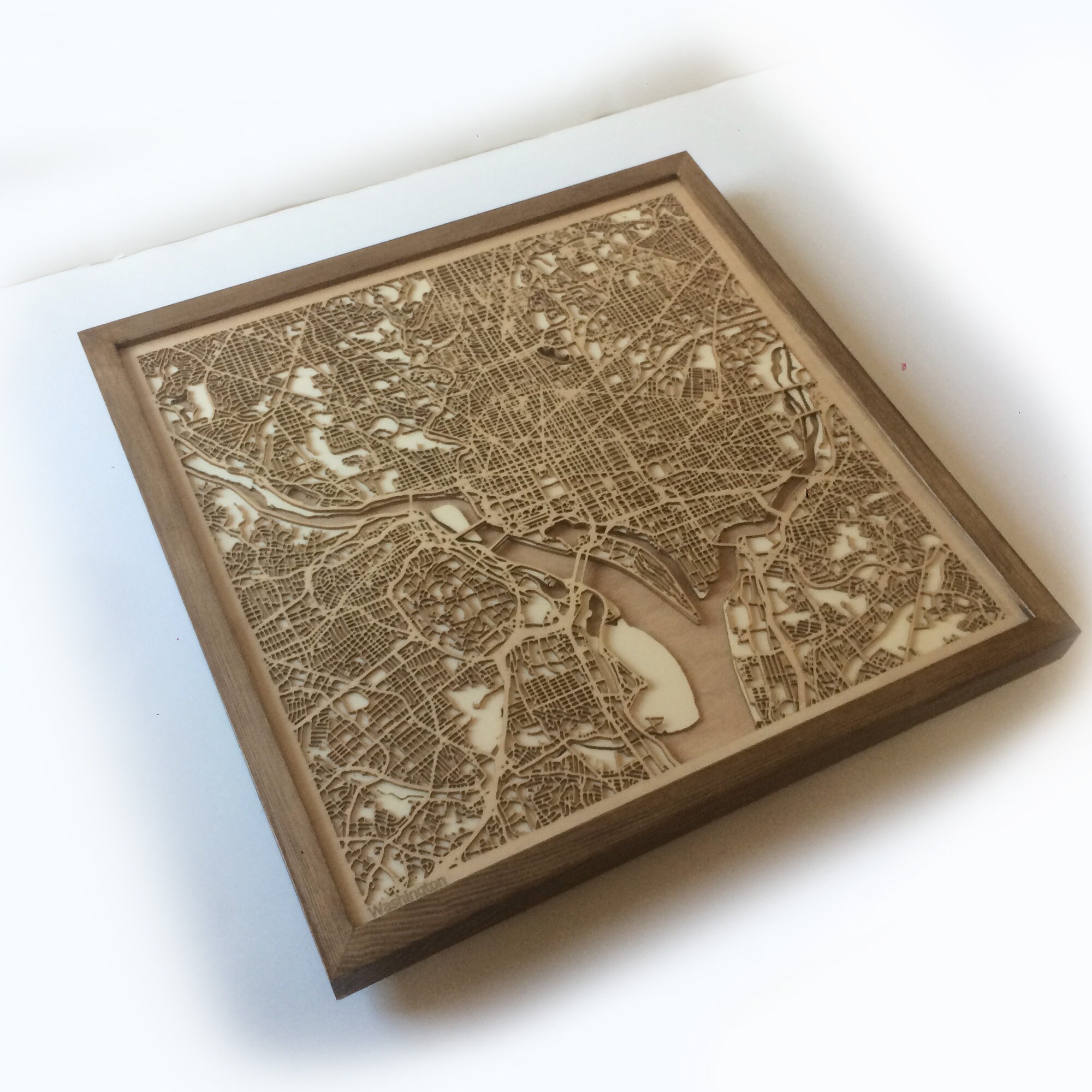 Washington Wooden Map - Pinewood Laser Cut Streets City Maps 3d Framed ...
