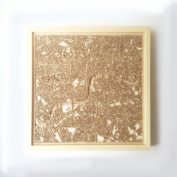 London Wooden Map Pinewood Laser Cut Streets City Maps 3d | Etsy