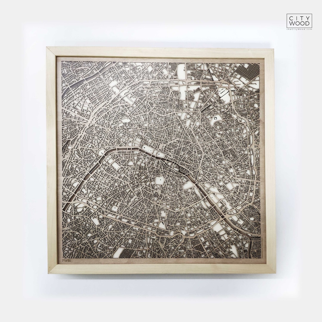 Paris Wooden Map - Pinewood Laser Cut Wood Streets City Maps 3d Framed ...