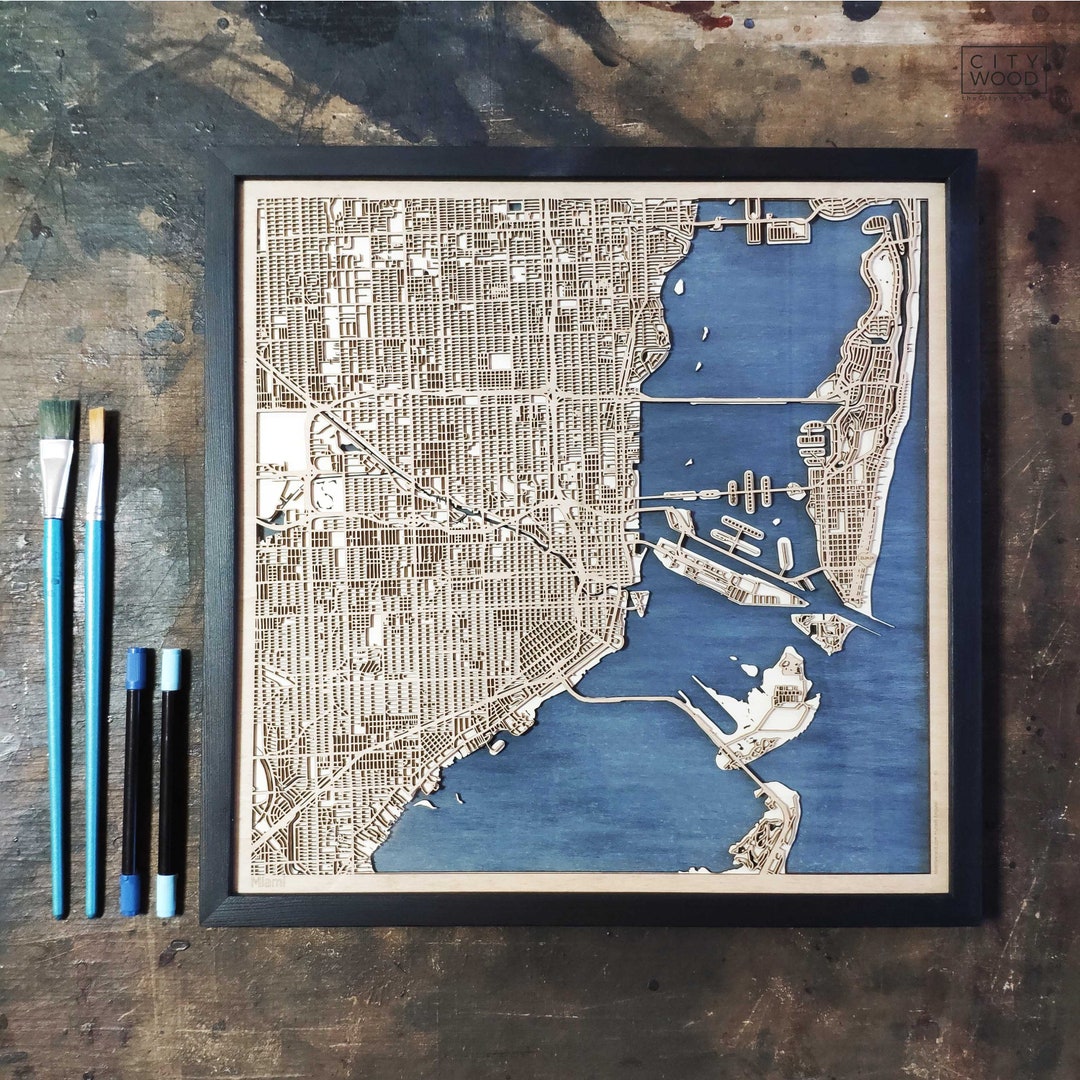 Miami Wood Map - 3d City Map - Etsy