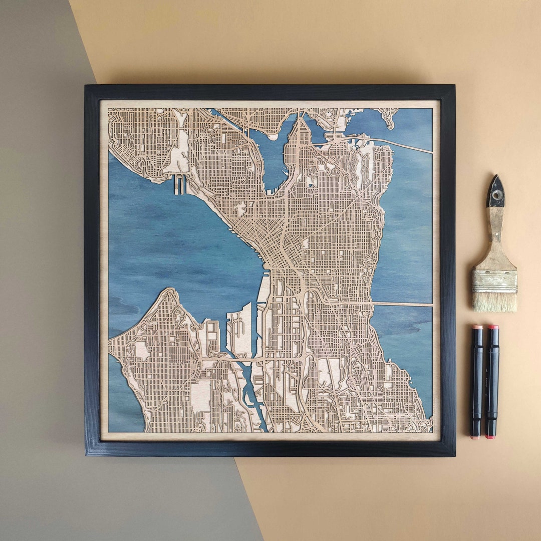 Seattle Personalized Wooden Map - Home Decor Wall Art Gift - Etsy