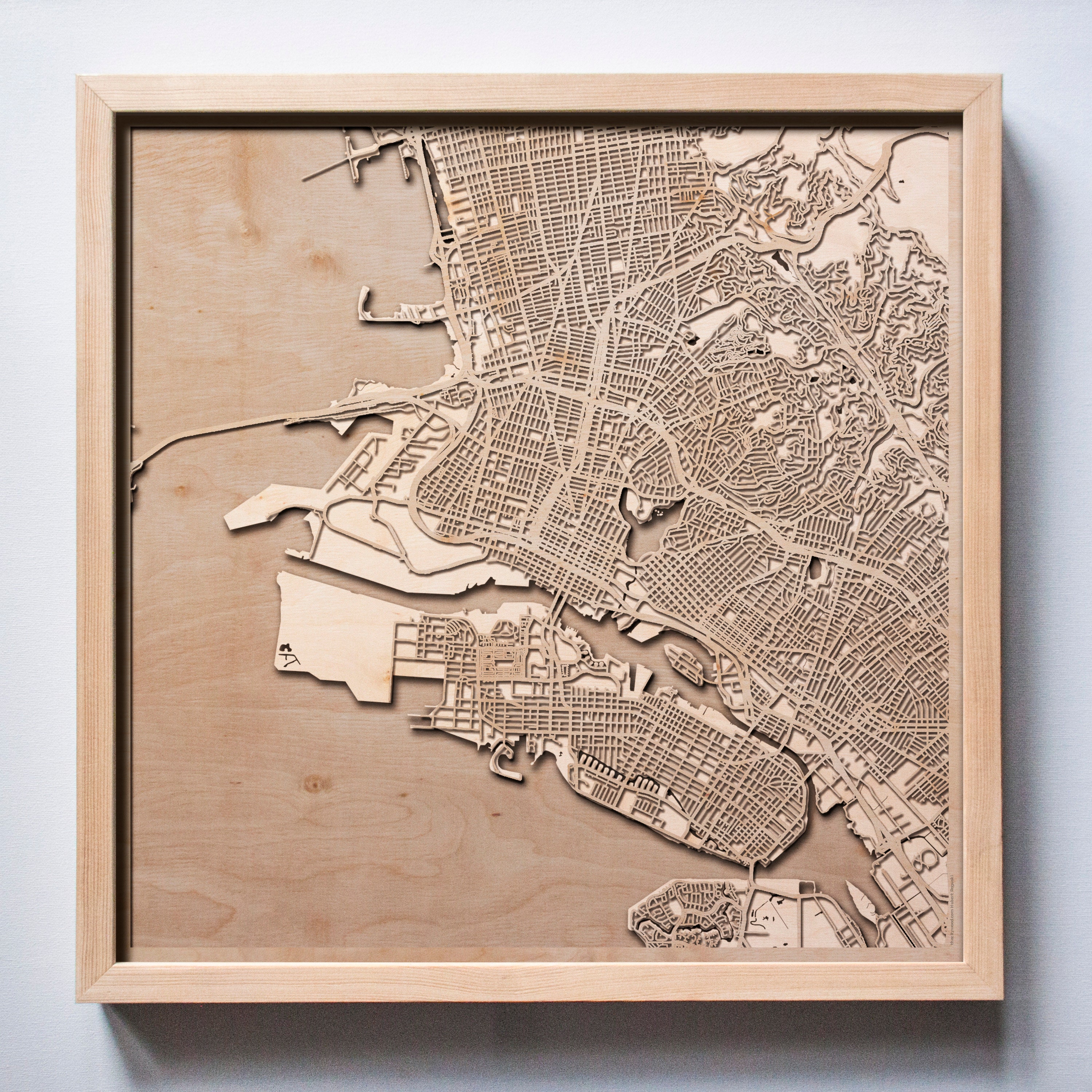 Oakland Wooden Map -Laser Cut Wood Streets City Maps 3d Framed Minimal ...
