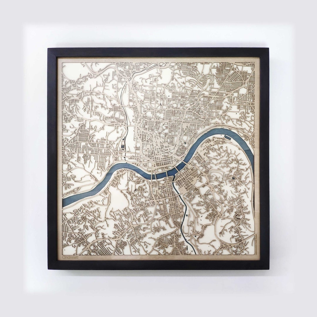 Cincinnati Wood Map – Laser Cut City Streets, Framed Wall Art - Etsy