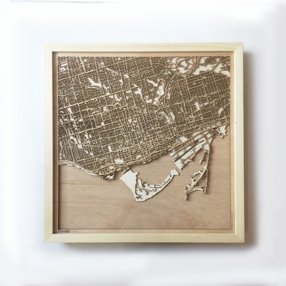 Toronto Wooden Map Pinewood Laser Cut Streets City Maps 3d | Etsy