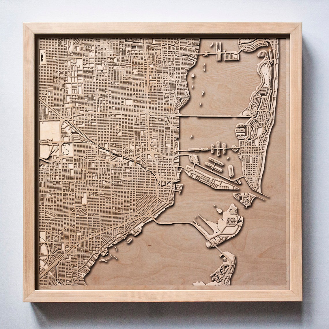 Miami Wooden Map Pinewood Laser Cut Streets City Maps 3d - Etsy