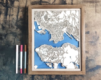 Hong Kong Wood Map Streets City 3D Maps Travel Wall Art - Etsy