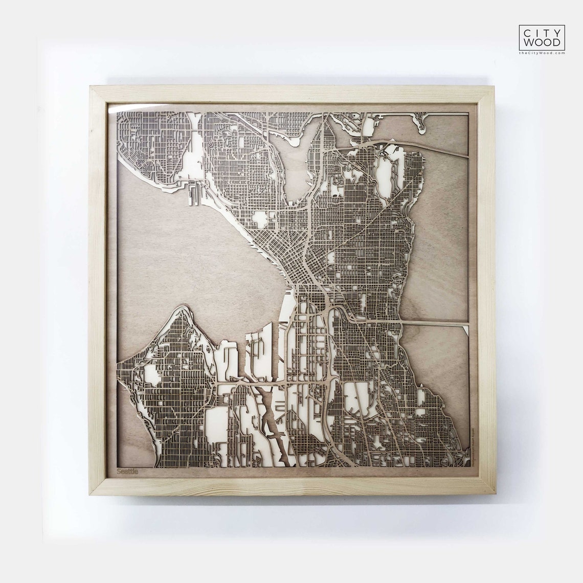 Seattle Wooden Map Pinewood Laser Cut Wood Streets City Maps - Etsy