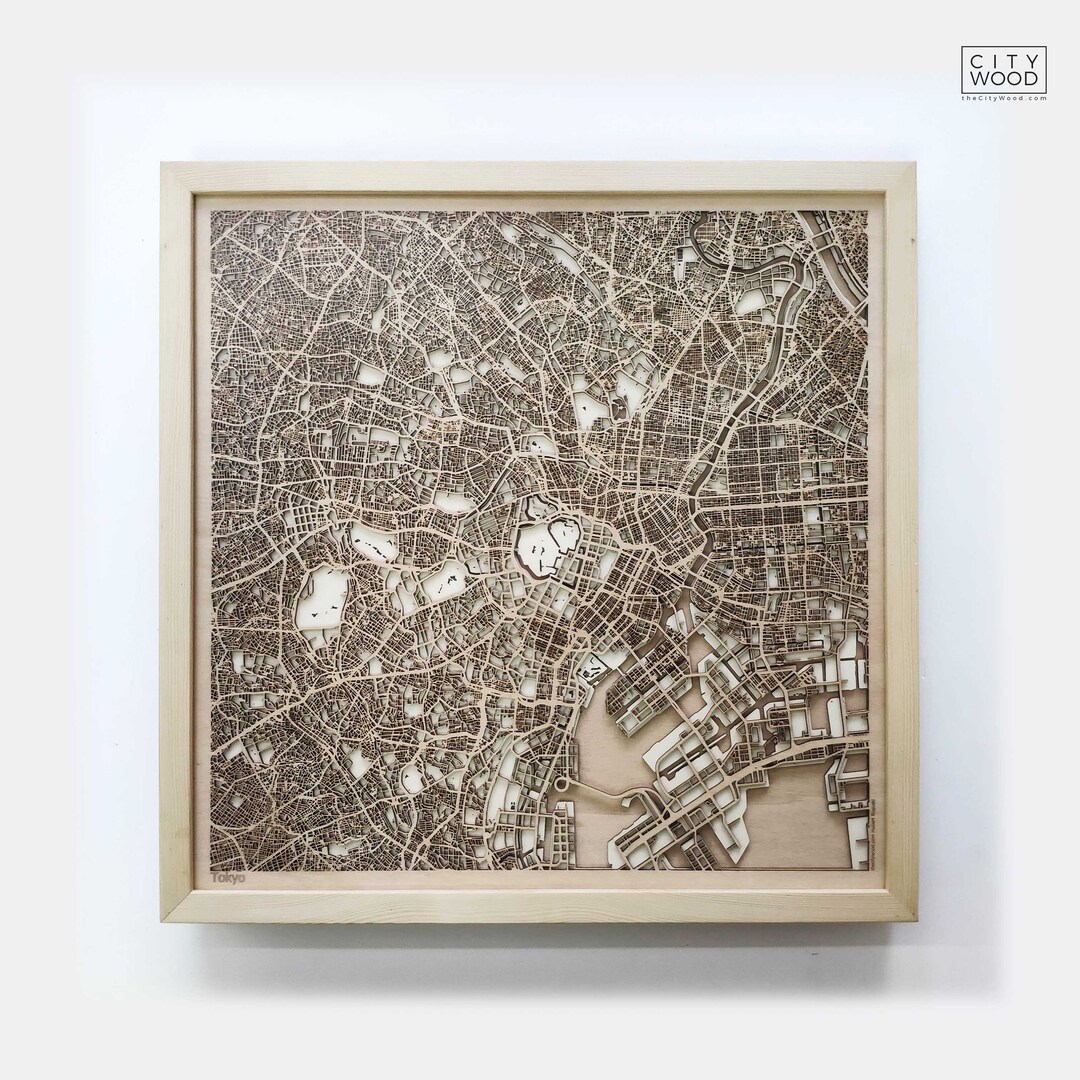 Tokyo Wooden Map - Pinewood Laser Cut Wood Streets City Maps 3d Framed ...