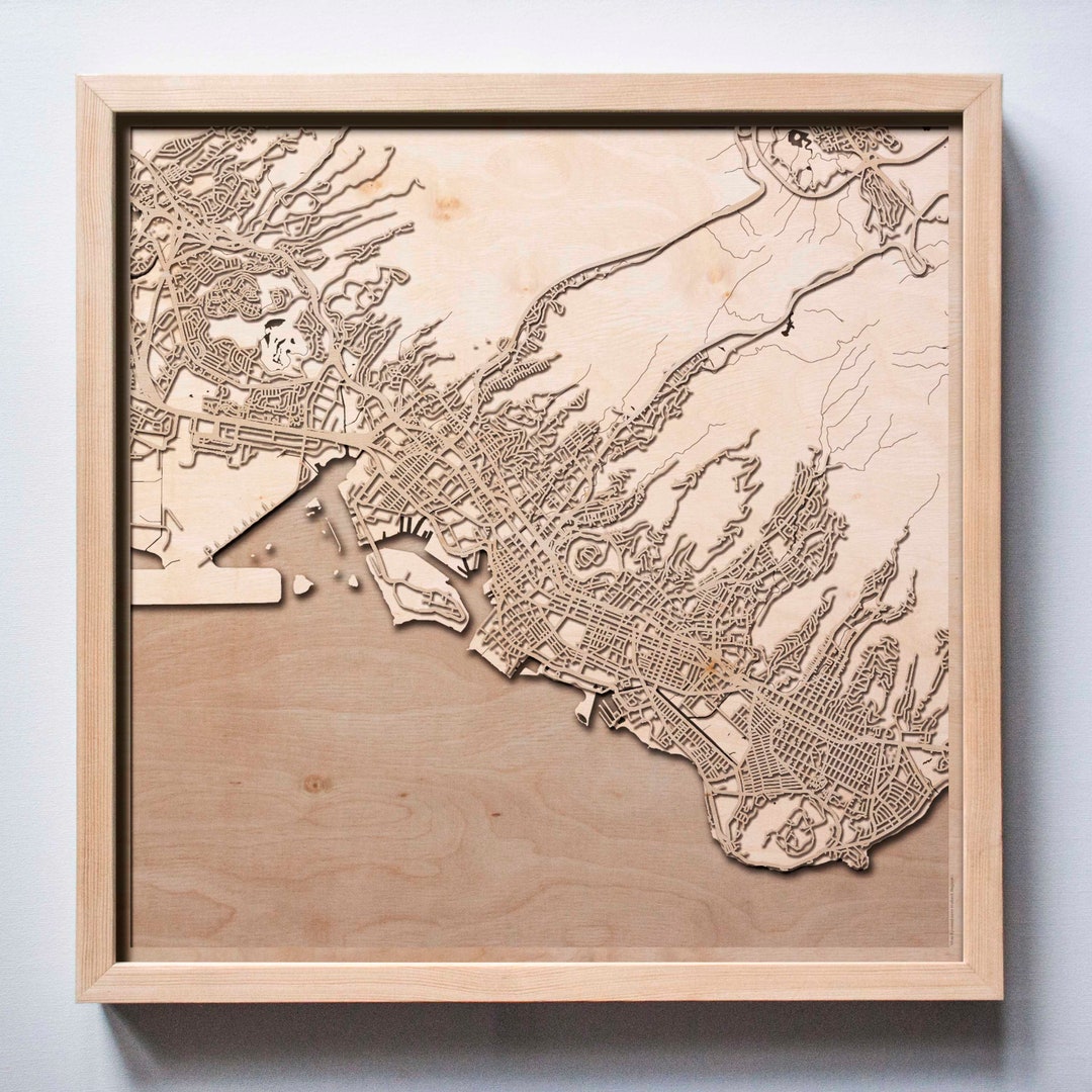 Honolulu Wooden Map - Pinewood Laser Cut Streets City Maps 3d Framed ...