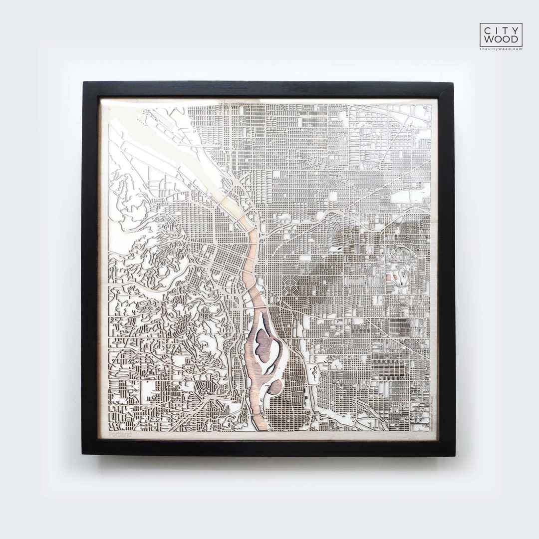 Portland Wooden Map - Pinewood Laser Cut Streets City Maps 3d Framed ...