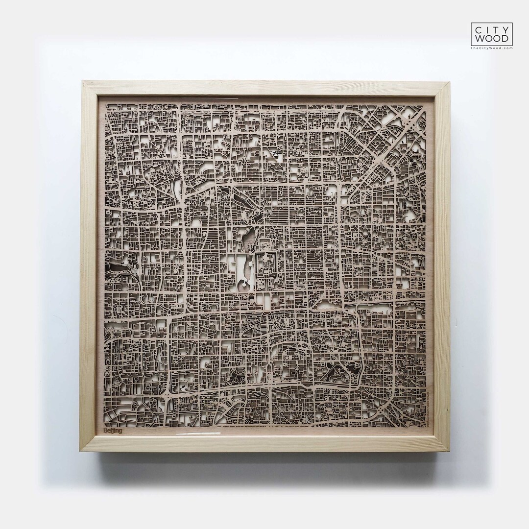 Beijing Wooden Map - Pinewood Laser Cut Streets City Maps 3d Framed ...