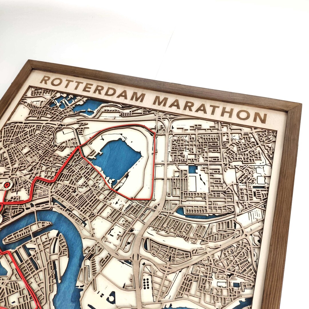 Rotterdam Marathon Wood Map - 3D Laser Cut Wooden Map - Etsy