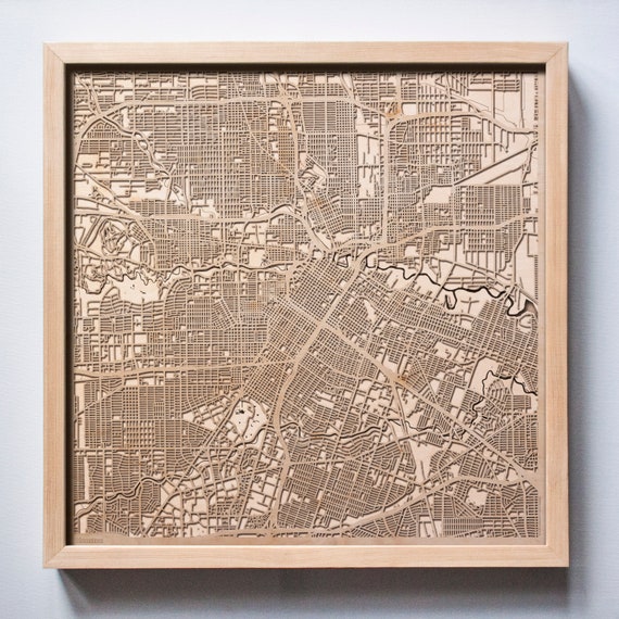 Houston Wooden Map laser Cut Wood Streets City Maps 3d Framed | Etsy
