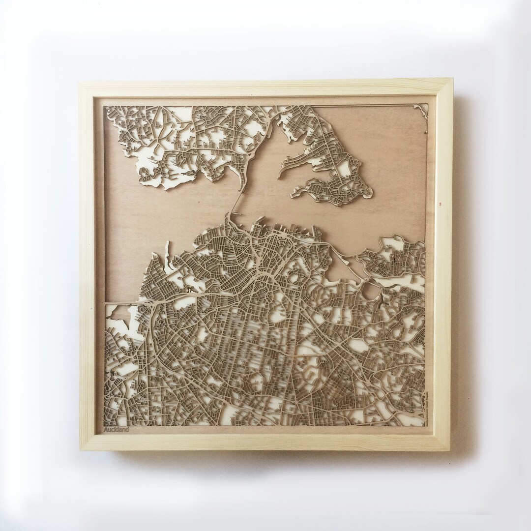 Auckland Wooden Map - Laser Cut Wood Streets Maps 3d Framed Minimal ...