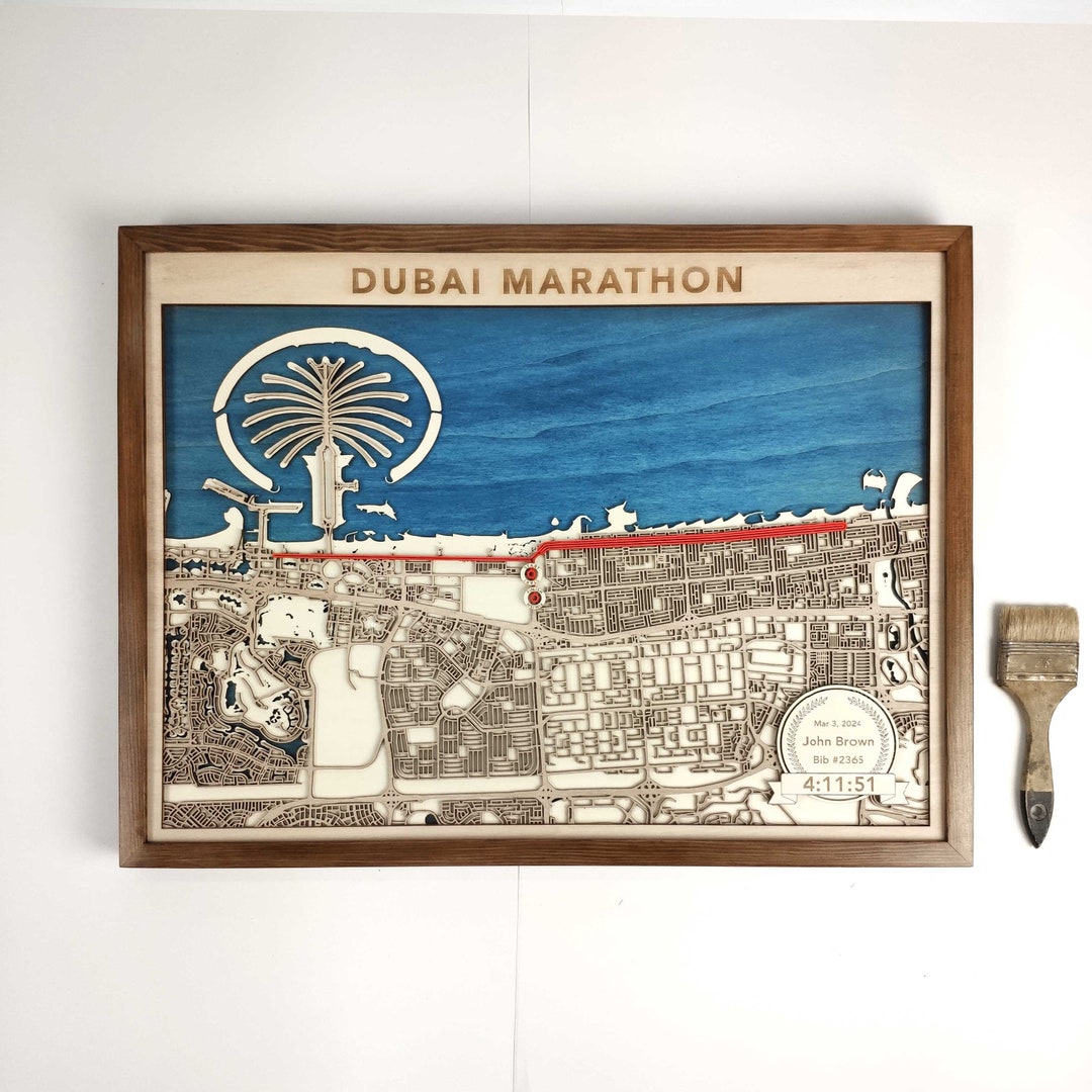 Dubai Marathon Runner's Map - 3D Laser Cut Wood Art - Etsy