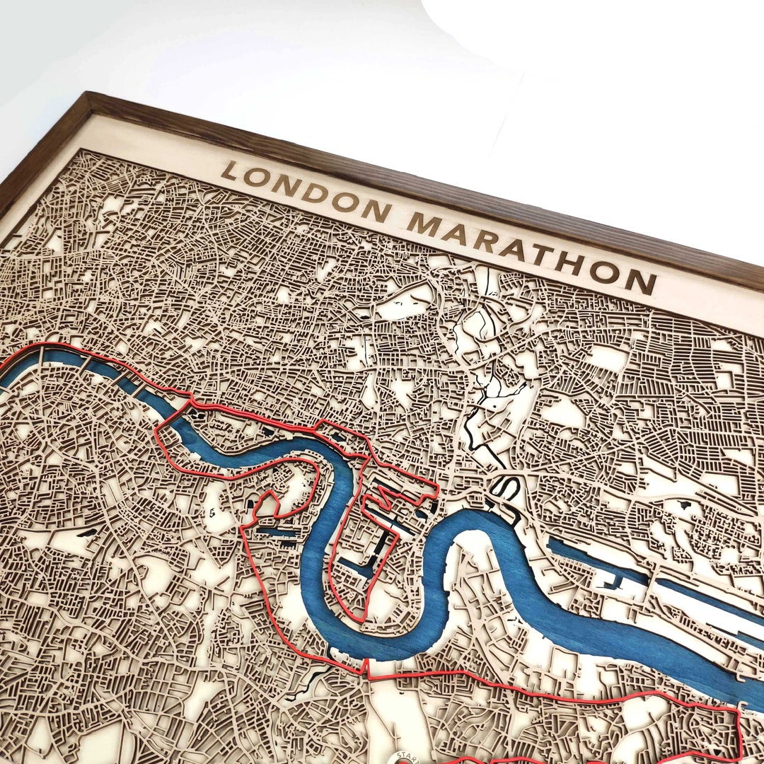 London Marathon Wood Map - 3D Laser Cut Wooden Map - Etsy