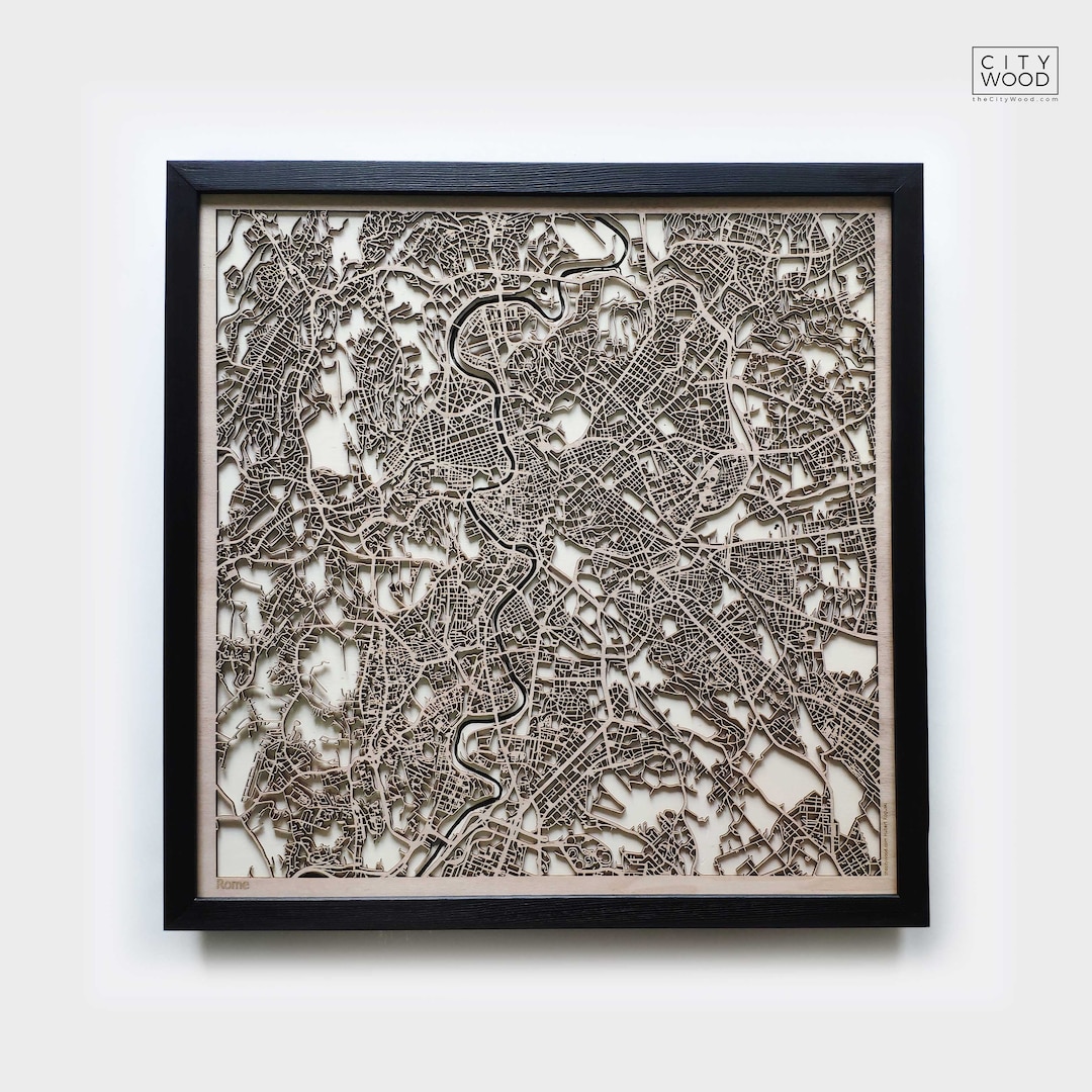 Rome Wood Map - 5th Anniversary Gift - Custom Wooden Map Laser Cut ...