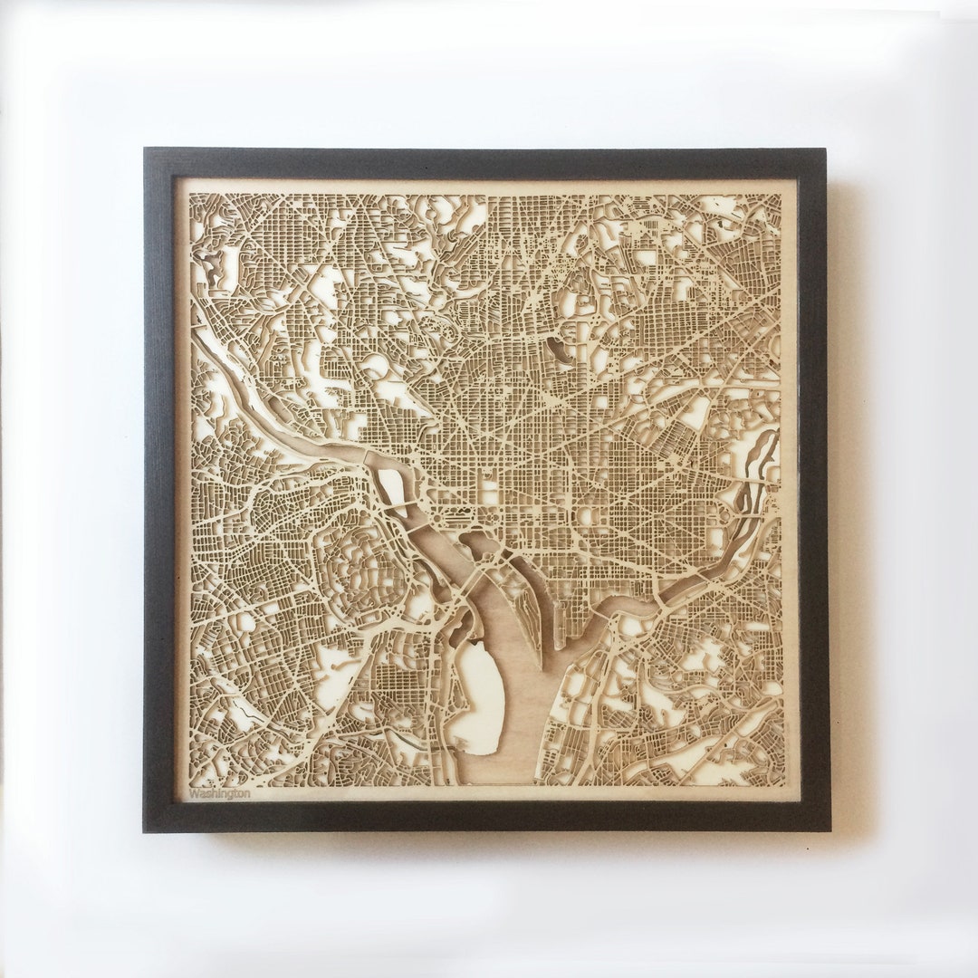 Laser Cut Wood Map of Washington – Framed 3D City Streets Art - Etsy