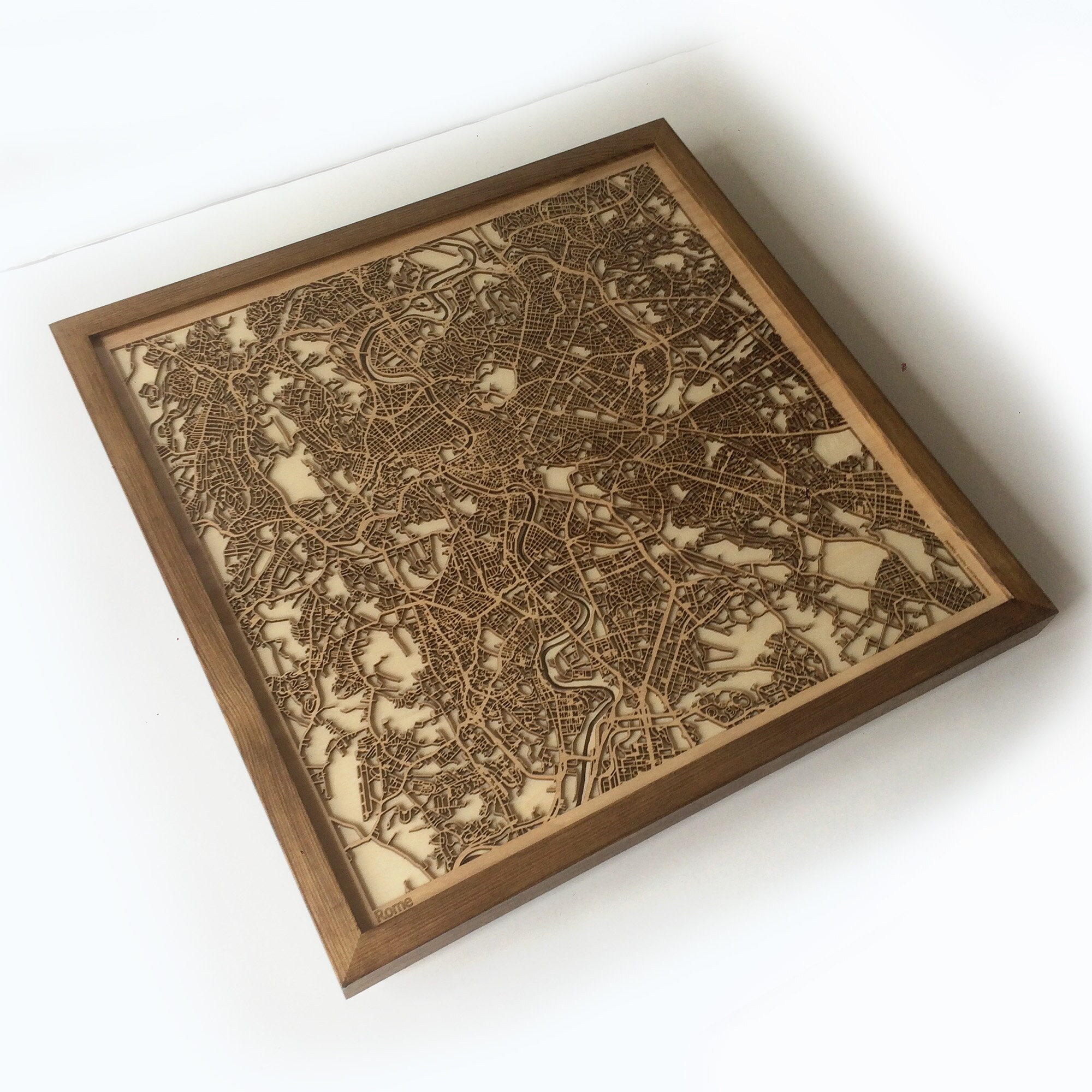 Rome Wooden Map - Pinewood Laser Cut Streets City Maps 3d Framed ...