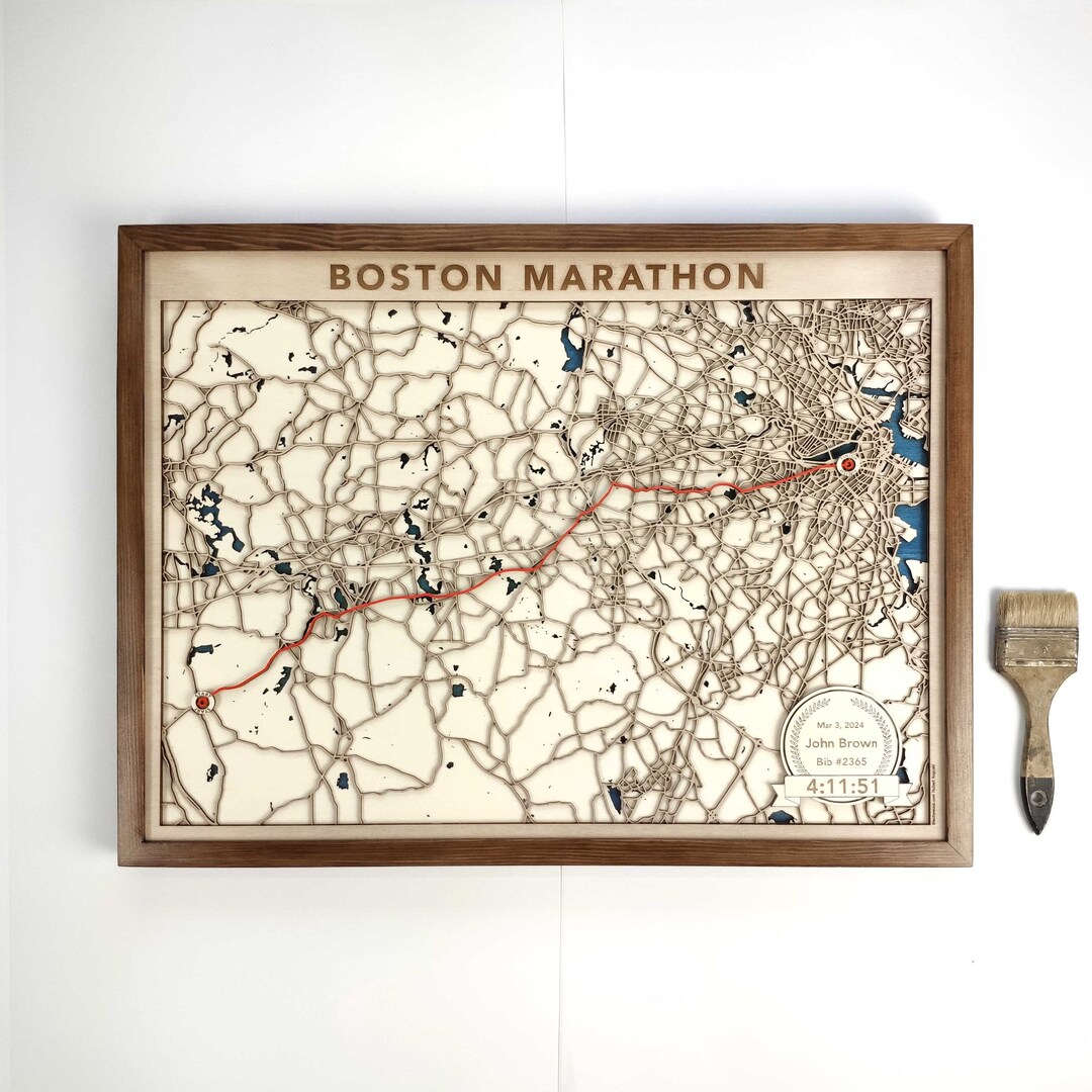 Boston Marathon Runner's Map - 3D Laser Cut Wood Art - Etsy