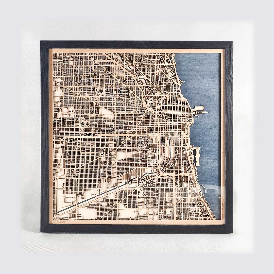 Chicago Wood Map - 5th Anniversary Gift - Custom Wooden Map Laser Cut ...