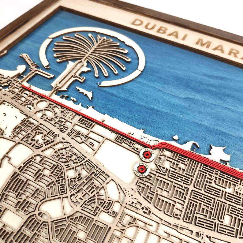 Dubai Marathon Wood Map - 3D Laser Cut Wooden Map - Etsy Canada
