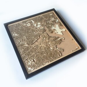 Boston Wooden Map Mahogany Laser Cut Wood Streets City Maps | Etsy
