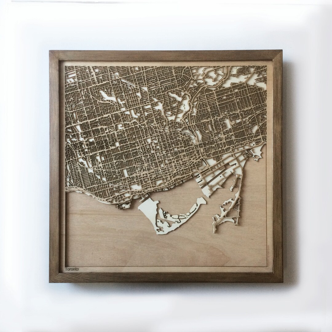 Laser Cut Wooden Map of Toronto – Framed Walnut Finish - Etsy