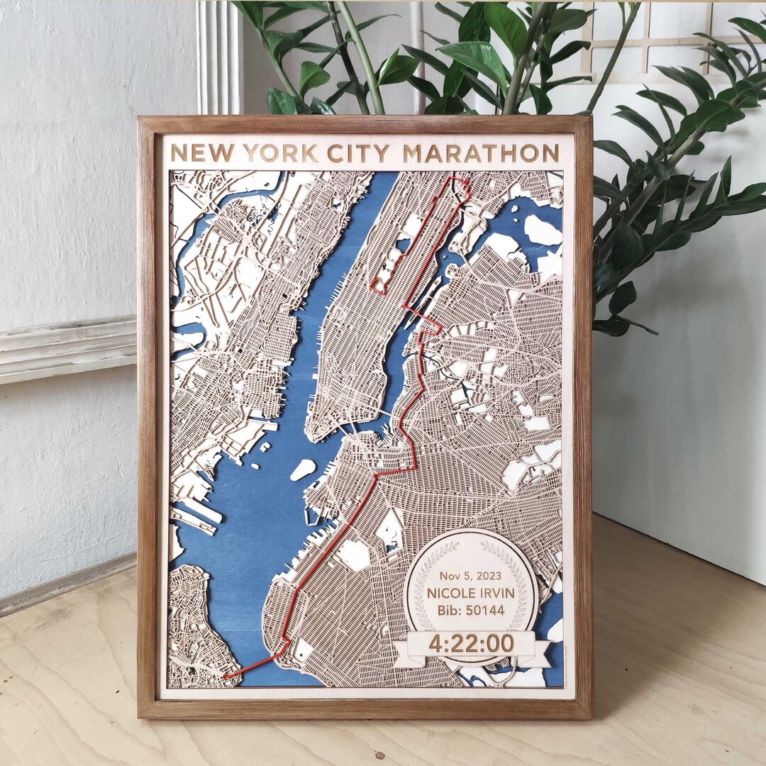 NYC Marathon Runner's Map - 3D Laser Cut Wood Art - Etsy