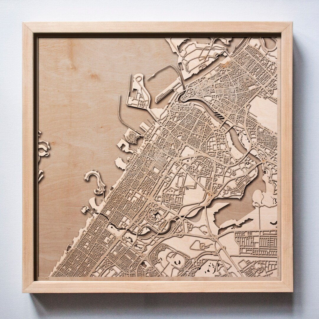 Dubai Wooden Map – Laser Cut City Streets, Framed 3D Wall Art - Etsy