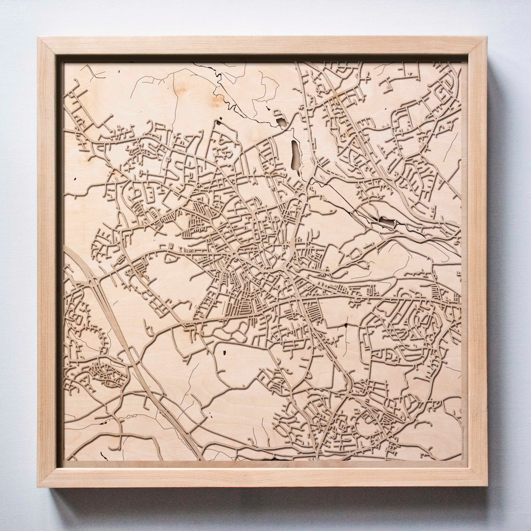 Barnsley Wooden Map - Pinewood Laser Cut Streets City Maps 3d Framed ...