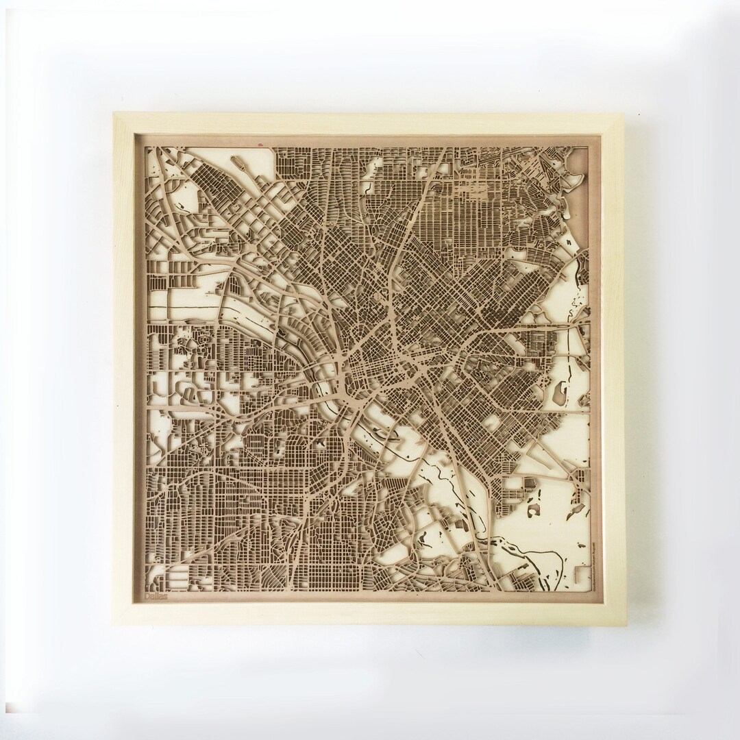 Dallas Wooden Map - Pinewood Laser Cut Streets City Maps 3d Framed ...