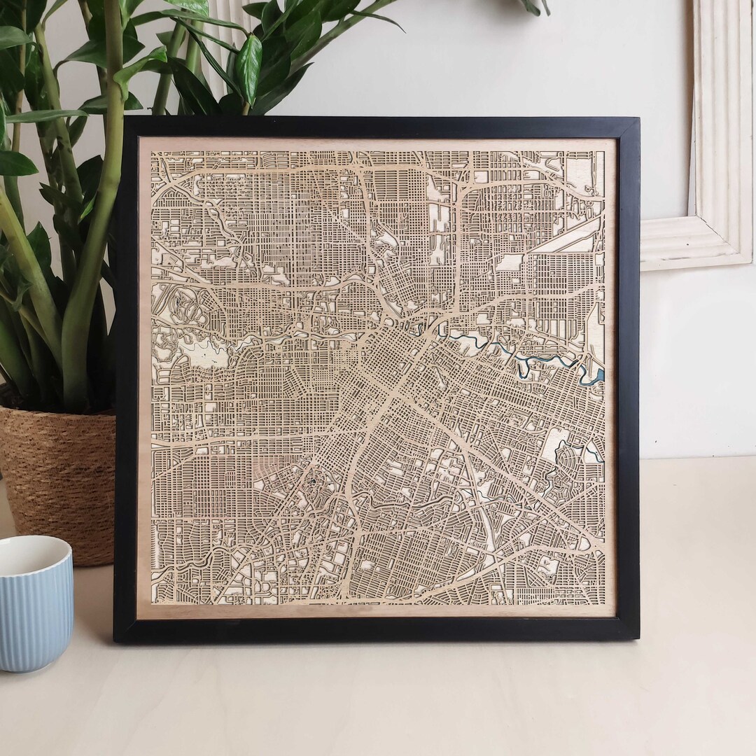 Houston Custom Wood Map - Personalized Art Gift - Etsy