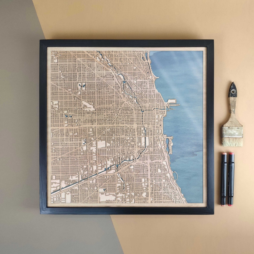 Chicago Personalized Wooden Map - Home Decor Wall Art Gift - Etsy