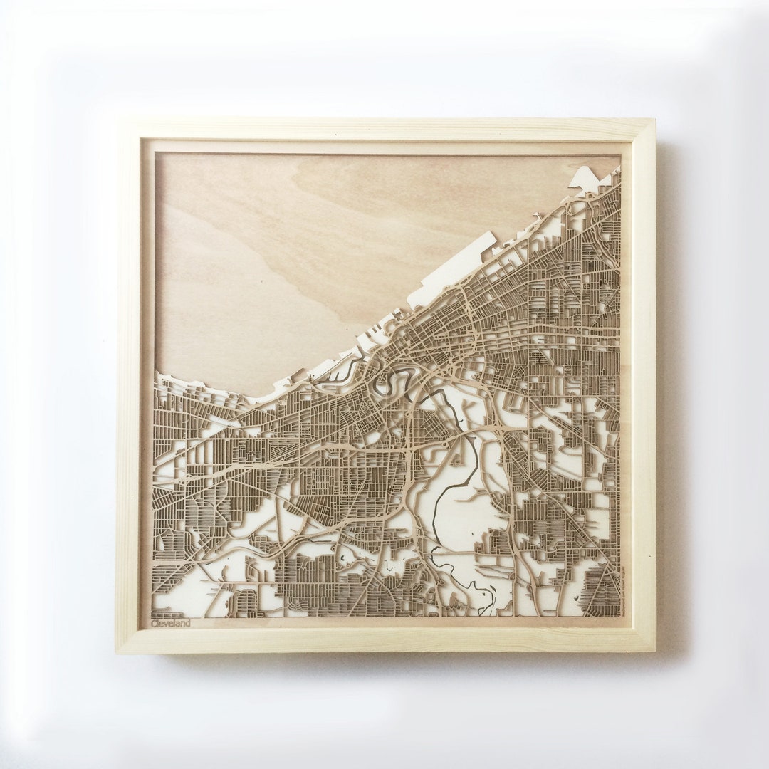 Cleveland Wooden Map - Pinewood Laser Cut Streets City Maps 3d Framed ...