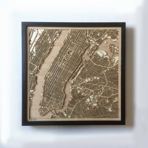New York Wooden Map Black Laser Cut Streets City Maps 3d | Etsy