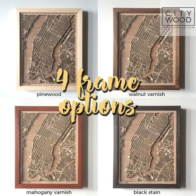 Pittsburgh Wooden Map - Mahogany Laser Cut Streets City Maps 3d Framed ...