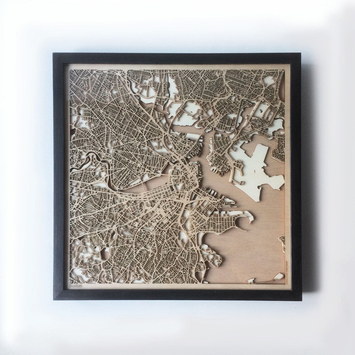 Boston Wooden Map Black Laser Cut Wood Streets City Maps 3d - Etsy
