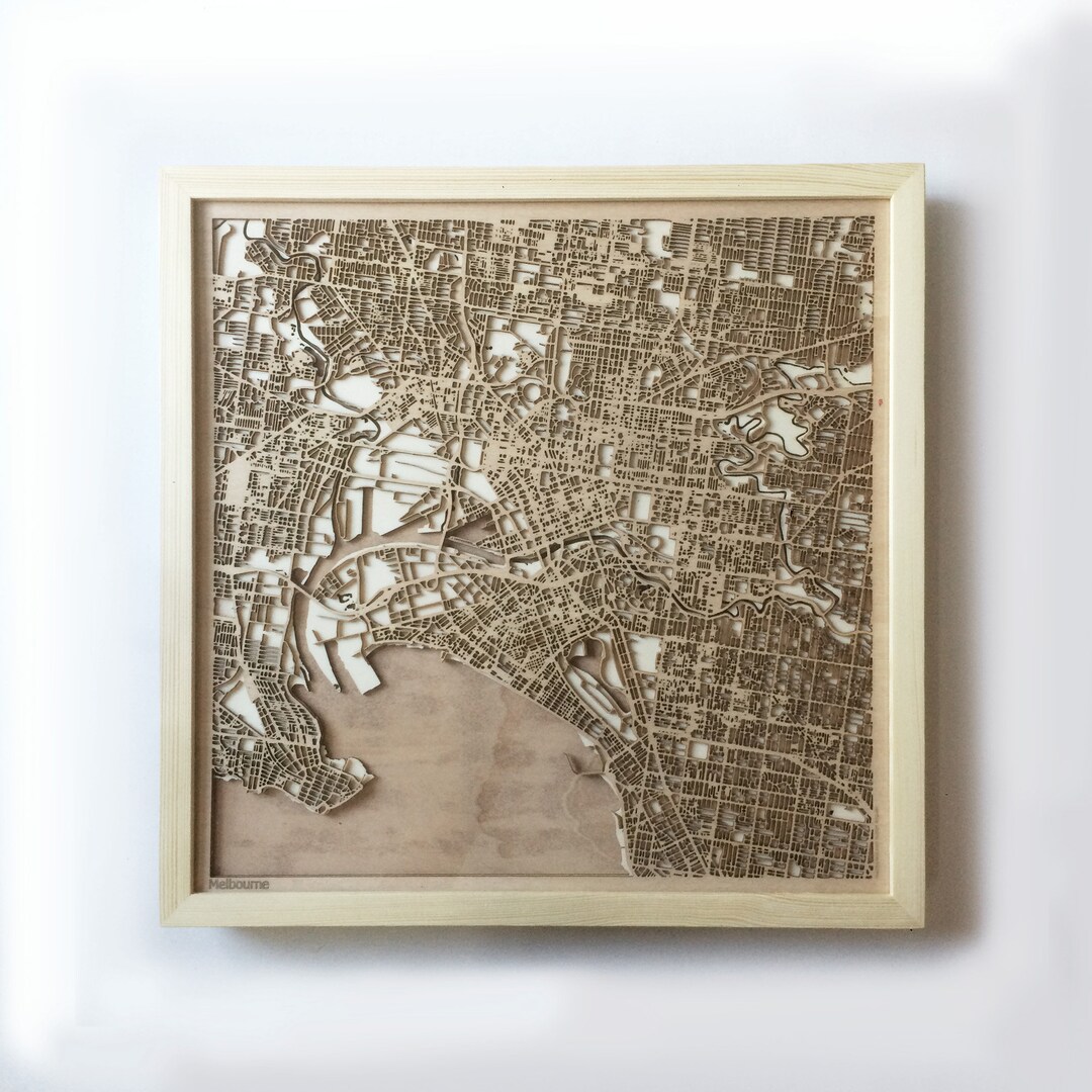 Melbourne Wooden Map - Pinewood Laser Cut Wood Streets City Maps 3d ...